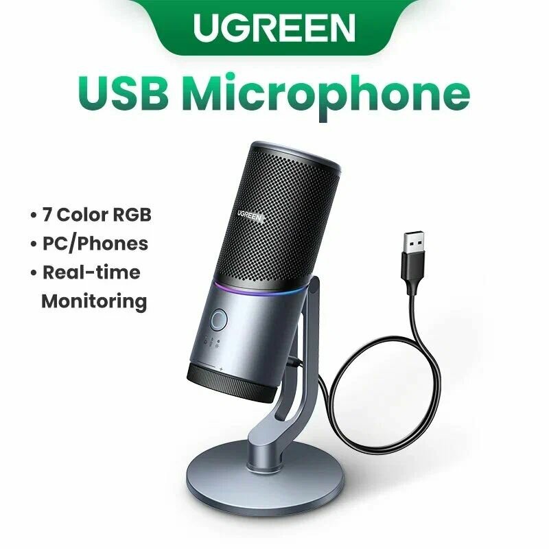Микрофон для компьютера игровой для стрима Ugreen, USB, конденсаторный