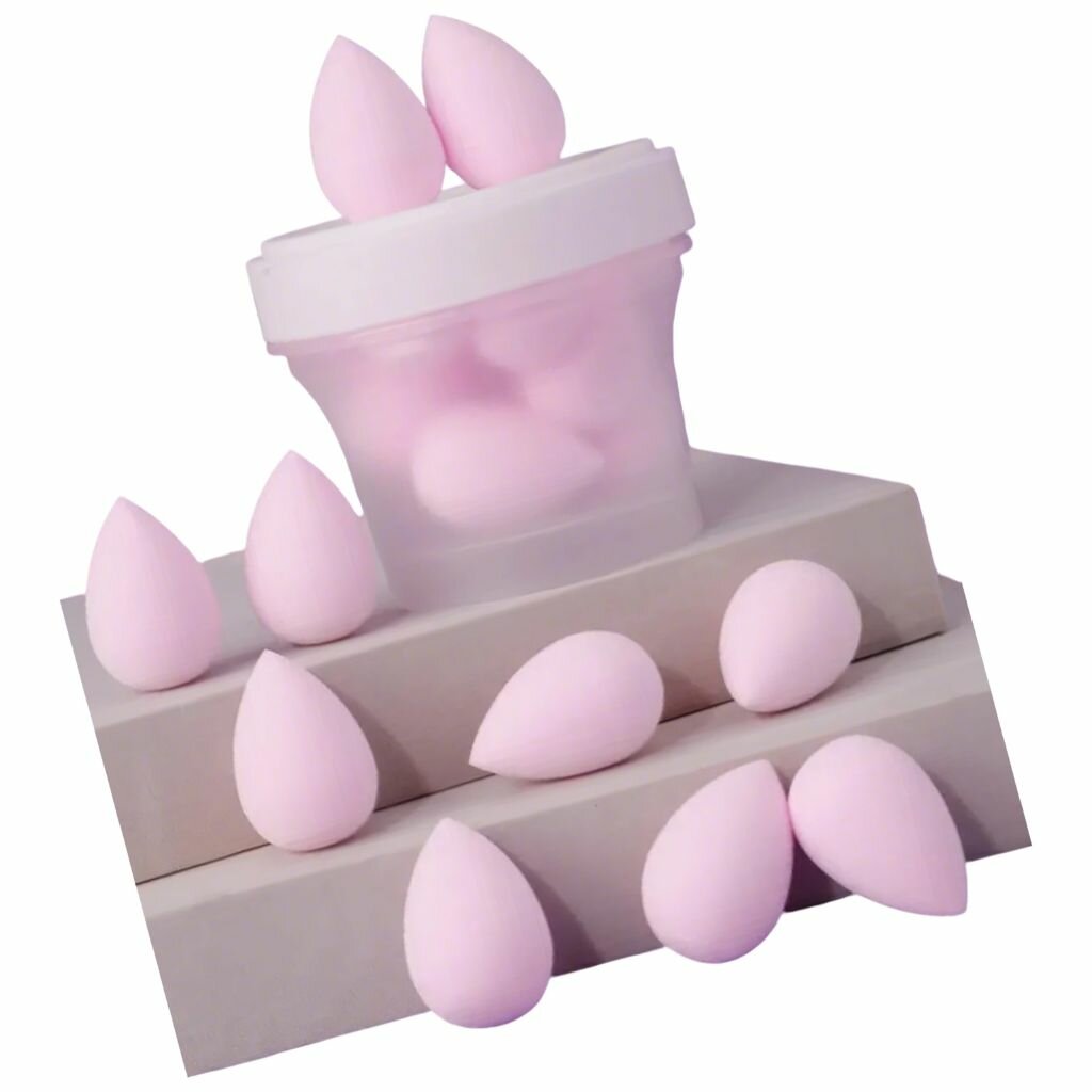 Аксессуары для макияжа,10 влажно-сухих бьюти-спонжей, увеличивающихся в воде - светло-розовые, 1 банка