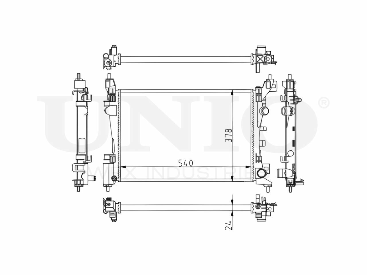 Радиатор охлаждения двигателя, для Опель Корса D 06-, Фиат Гранде Пунто (199) 08-, Opel Corsa Fiat Grande Punto 08-, артикул RAD-10120, производителя UNIO