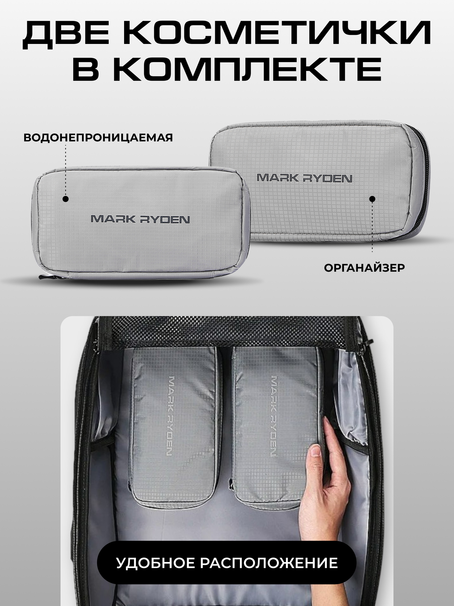 Рюкзак мужской городской Mark Ryden MR7080D, для ноутбука 17,3" объем 30л, + 2 косметички, дорожный, ручная кладь