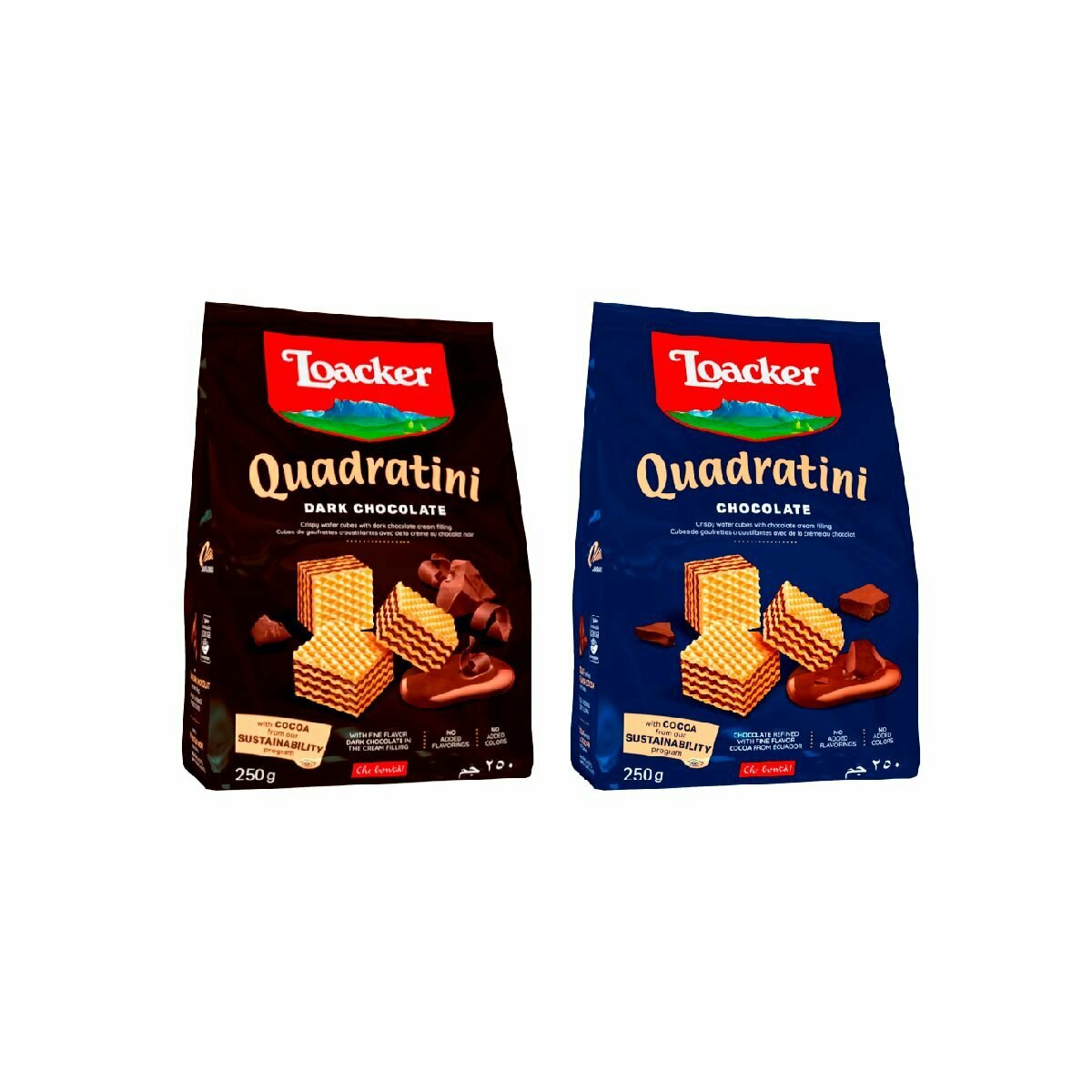 Вафли Loacker Квадратини Темный шоколад, Шоколад, 2шт(250г,300г)