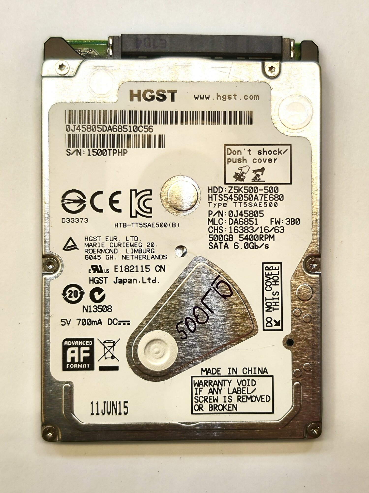 Жёсткий диск для ноутбука HTS545050A7E680 HTB-TT5SAE500(B) hgts 500gb для ноутбука 2,5" 2.5"