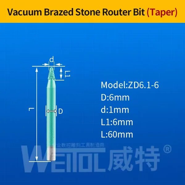 WeiTol 1 шт. 6 мм фрезы для камня, вакуумная пайка, инструменты для резьбы по граниту, фрезы ZD6.1-6