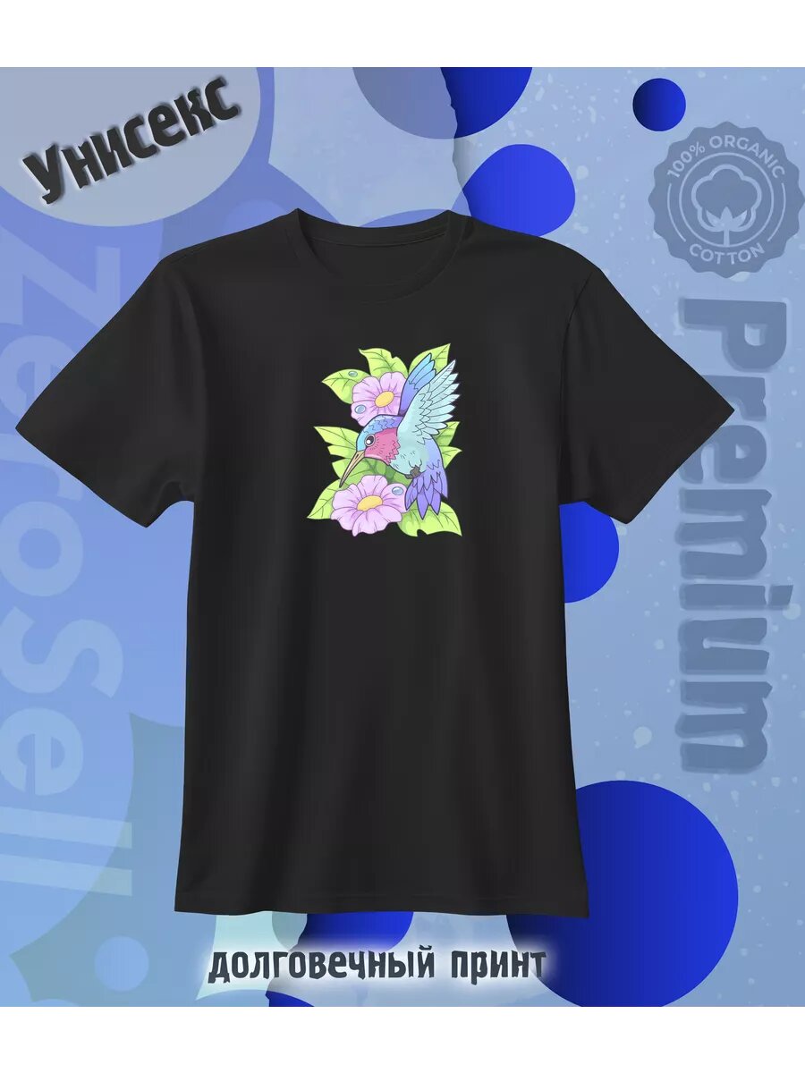 Футболка колибри птица цветы
