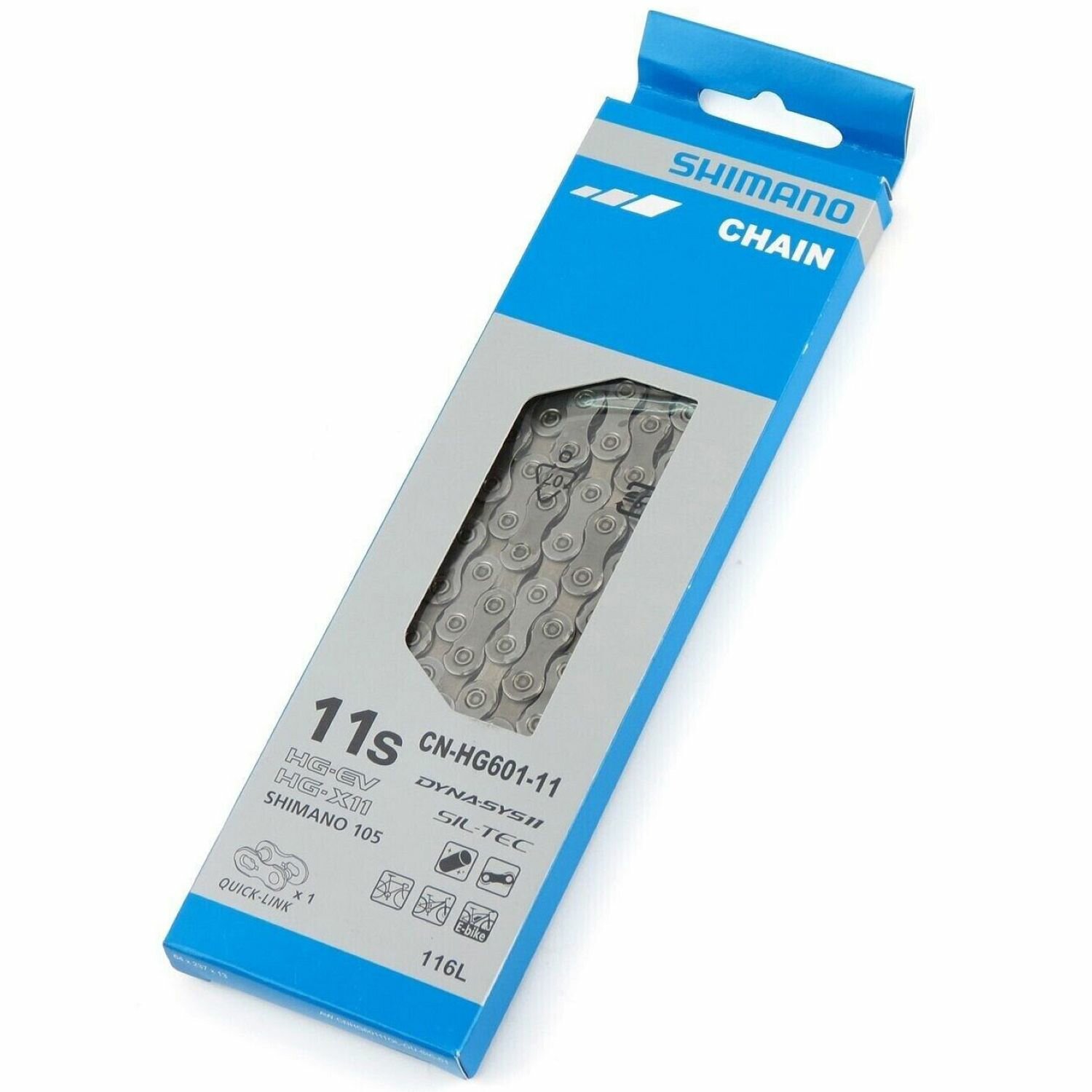Цепь Shimano HG601, 11ск, 116 зв, замок цепи, ROAD/MTB/E-BIKE совмест, ICNHG60111116Q
