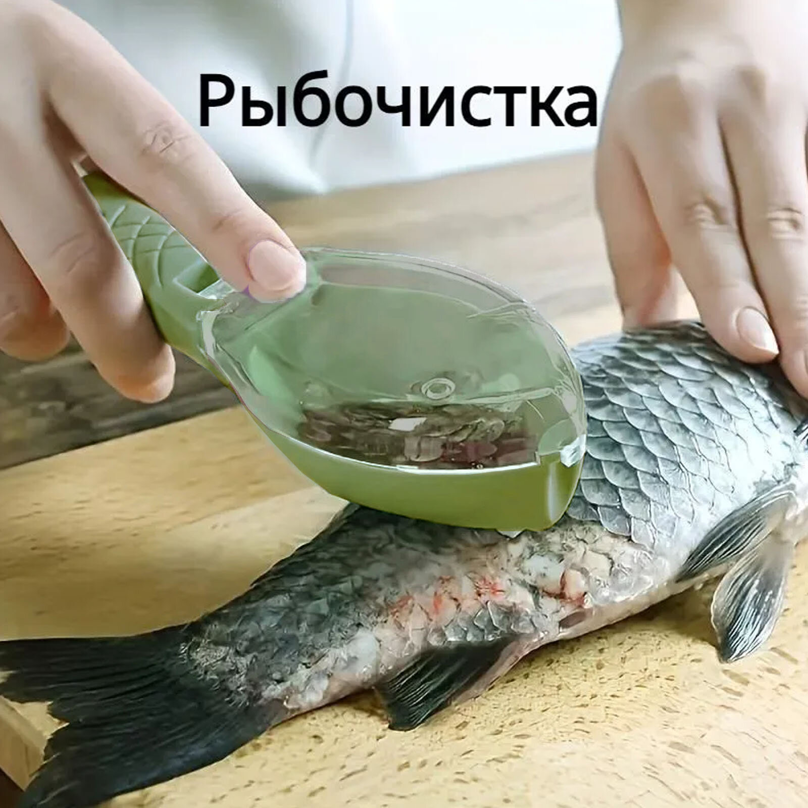 Удалитель чешуи рыбы с крышкой и безопасной ручкой, ABS пластик, пластиковый зубчатый клинок, ergономичная ручка, канавки для сбора чешуи, дырка для подвешивания, размер 15.5 x 5.5 см, цвета зеленый и синий, безопасный для посудомоечной машины, Китай