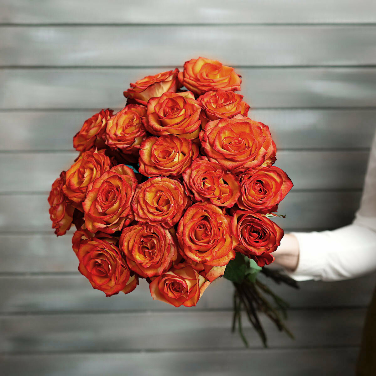Монобукет Букет Маркет, 19 роз, оранжевые, Эквадор, высота 50 см