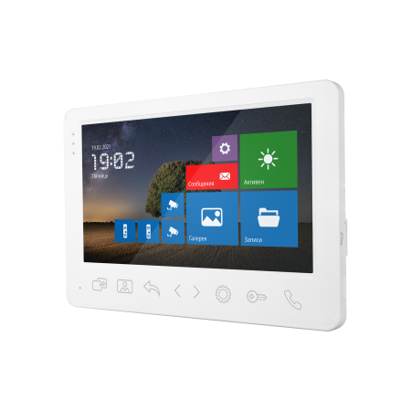 WHITE SURFACE 7 FHD Novihome v.4257 - Full HD видедомофон; TN-TFT дисплей 7"; сенсорные кнопки; поддержка: 2 вызывных панелей, 3 видеокамер, 2 трев. датчиков, 5 доп. домофонов, 3 аудиотрубок; память: microSD до 128 Гб; реле; AC 100-240В/DC