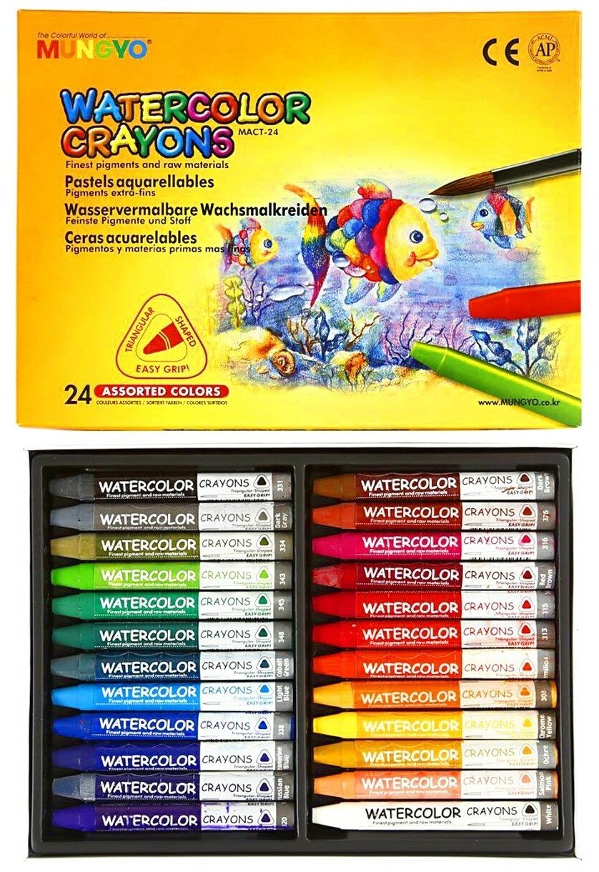 Мелки акварельные трехгранные, 24 цвета MGMACT24