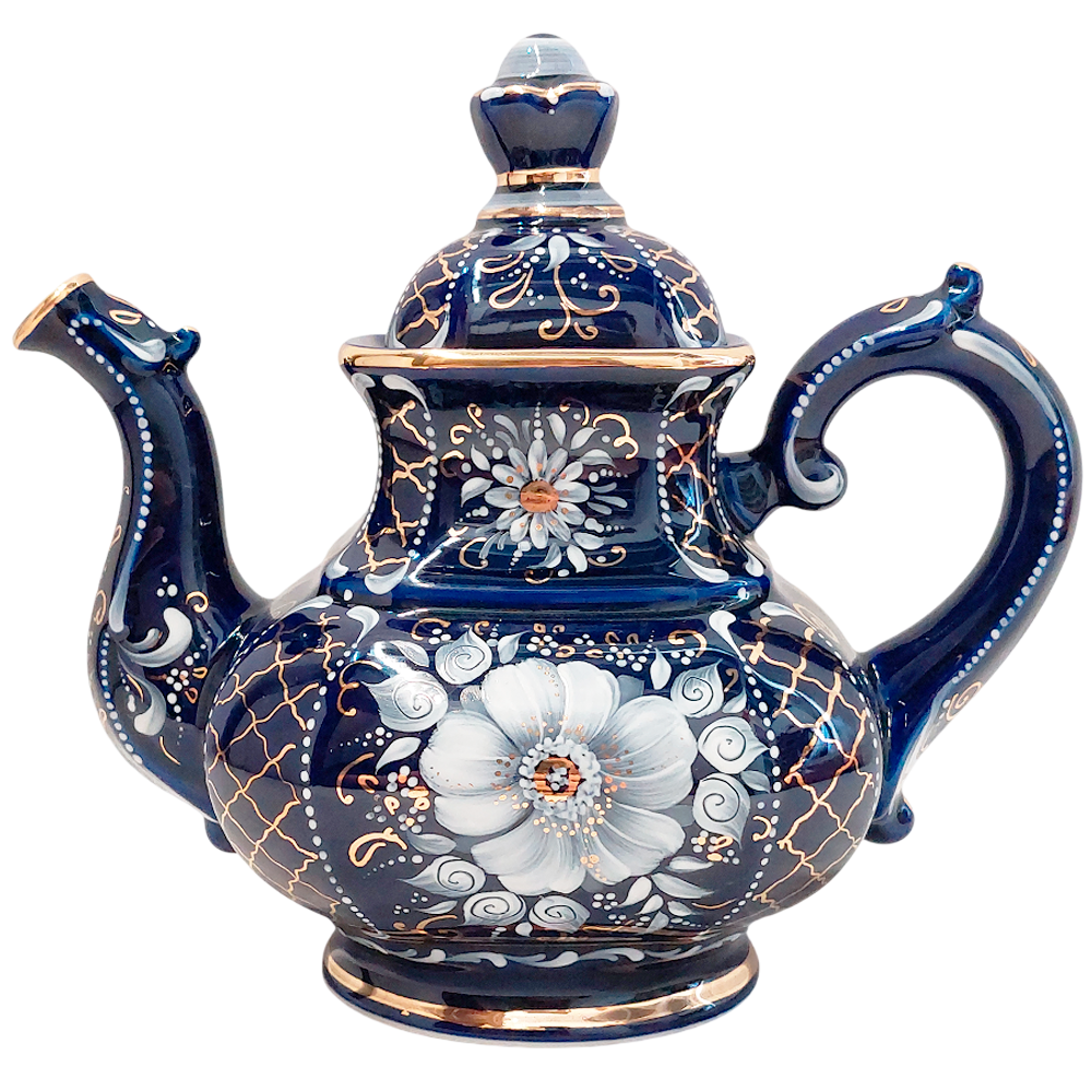 Фарфоровый заварочный чайник "Весенний", гжель в кобальте с золотом