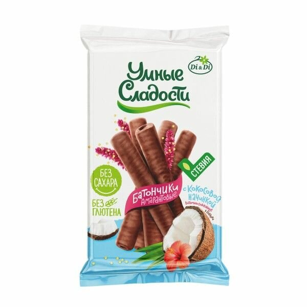 Батончики амарантовые глазированные Умные сладости Di&Di с кокосовой начинкой без сахара 110гр 3шт