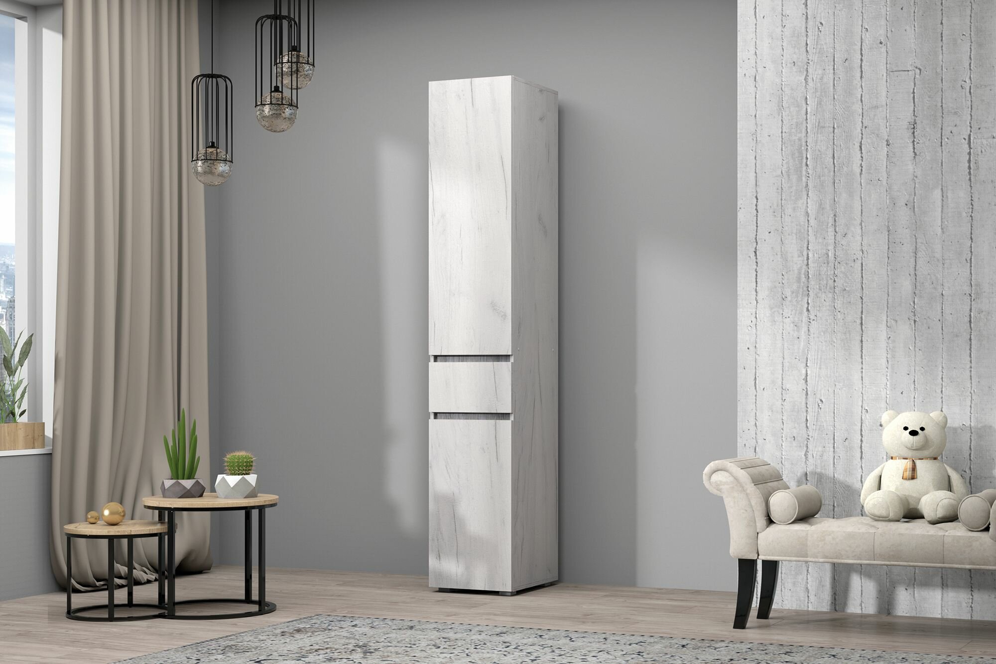 Шкаф-пенал "МС Лиана" Дуб Крафт Белый, Артвуд Темный, ширина 40см, с полками