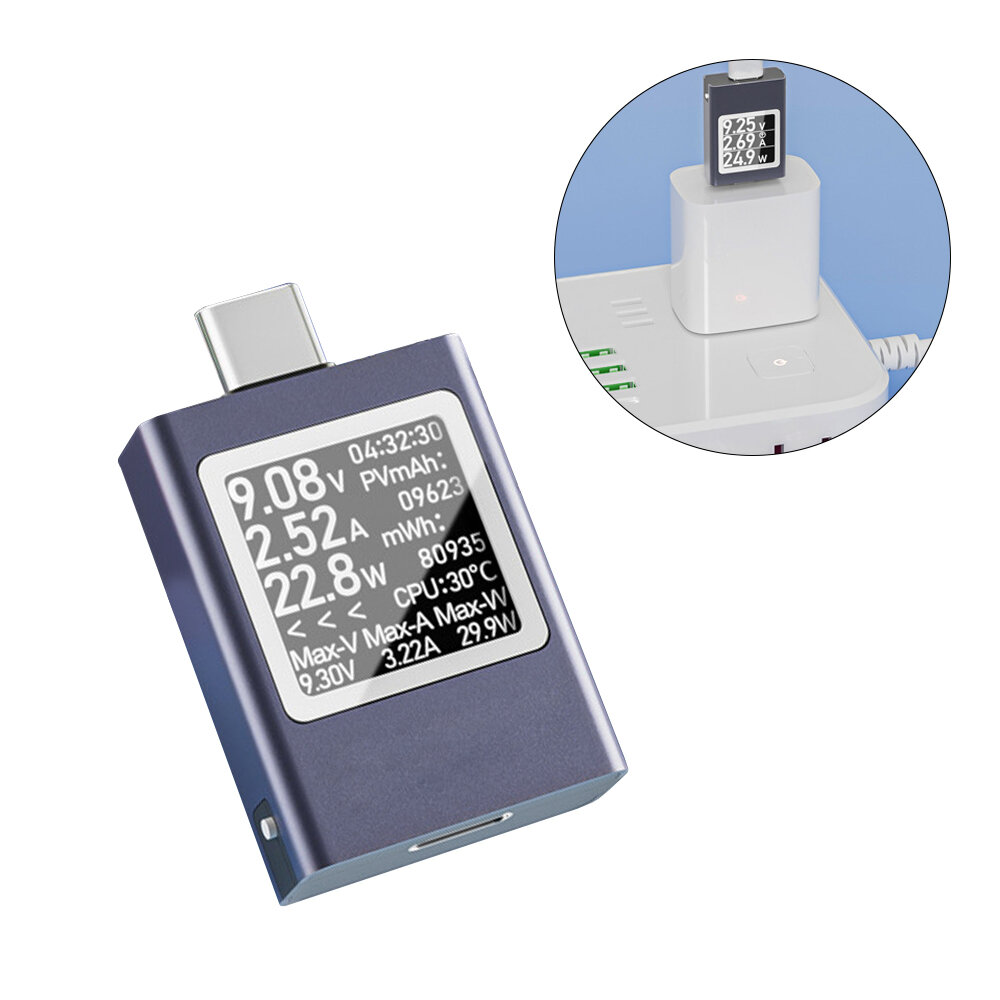 Тестер зарядных устройств TypeC с измерителем мощности, вольтметром постоянного тока, цифровым диспл
