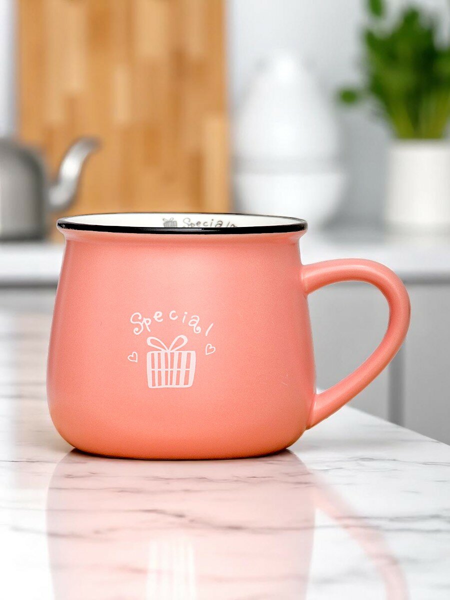 Кружка керамическая Семейная "Подарок Special" 280 мл, розовая, матовая, для чая/кофе, подарочная с принтом