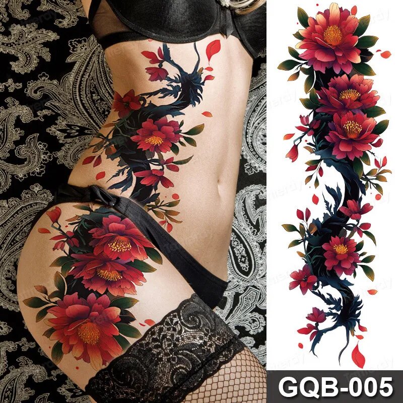 Временная татуировка GQB005 цветочная, большая