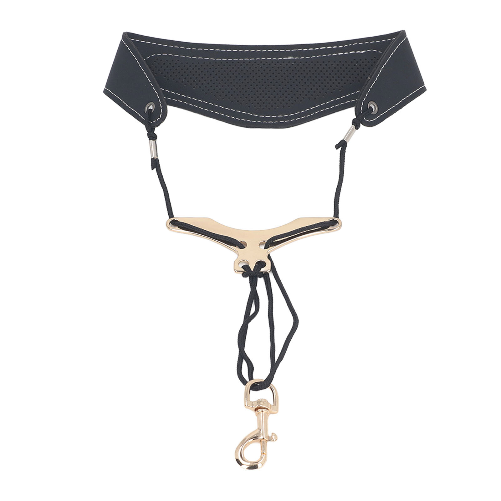 Saxophone Neck Strap Leather Breathable Adjustable Y Shape for Sax with Metal Swivel Snap Hook Black