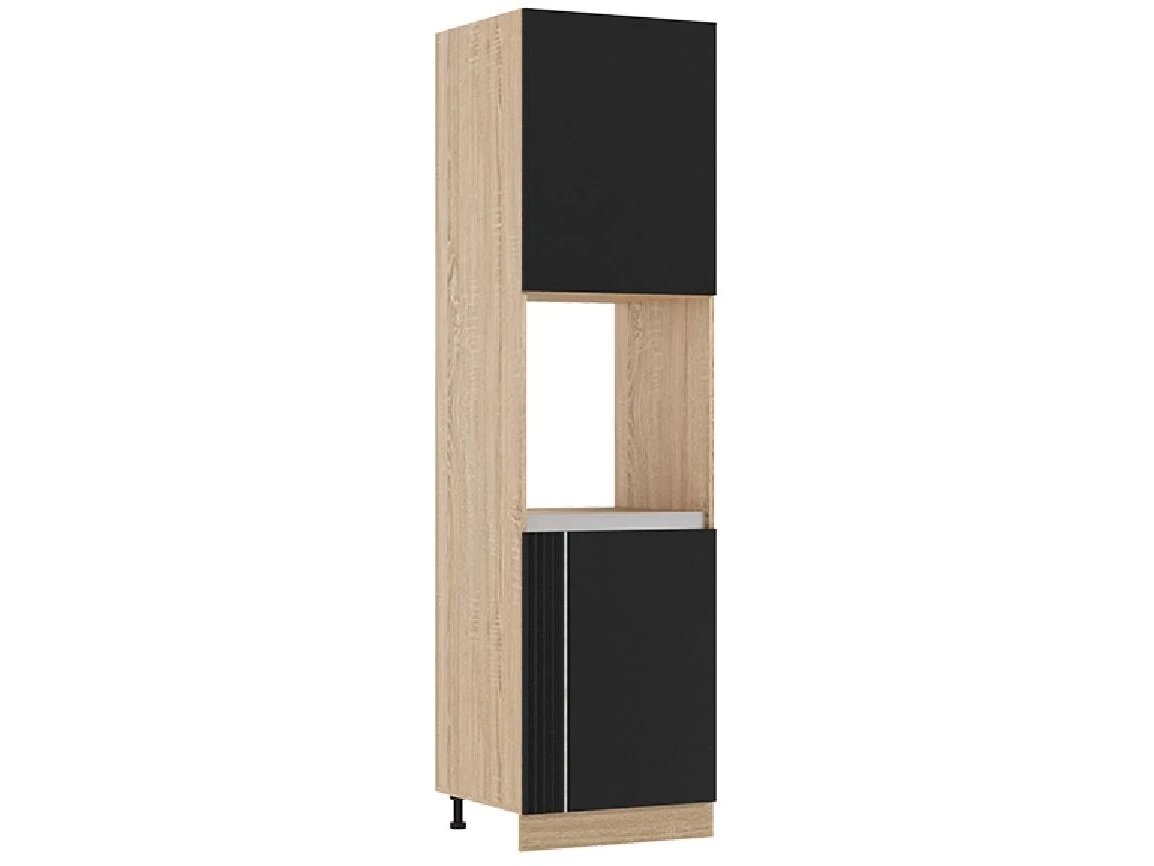 Пенал для кухни с фасадом МДФ для встраиваемой бытовой техники Пластер Блэк/Сонома