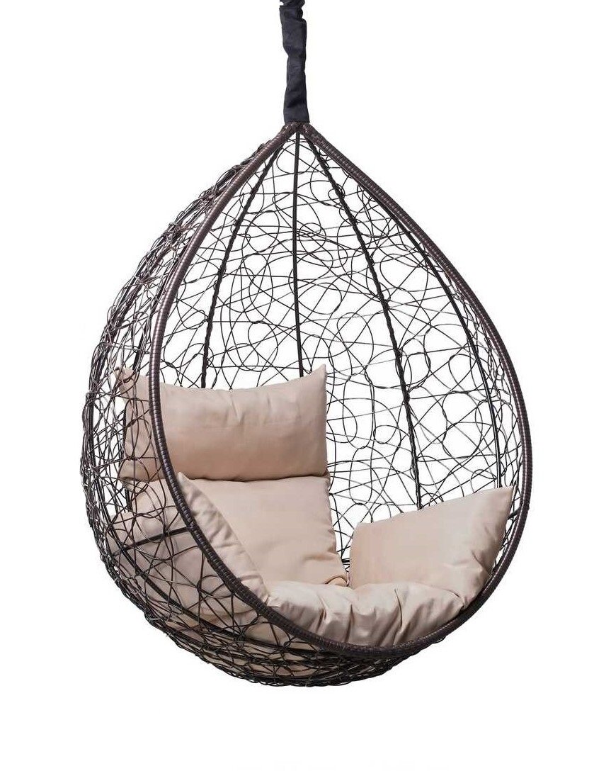Подвесное кресло-кокон SEVILLA Коричневый без стойки + бежевая подушка
