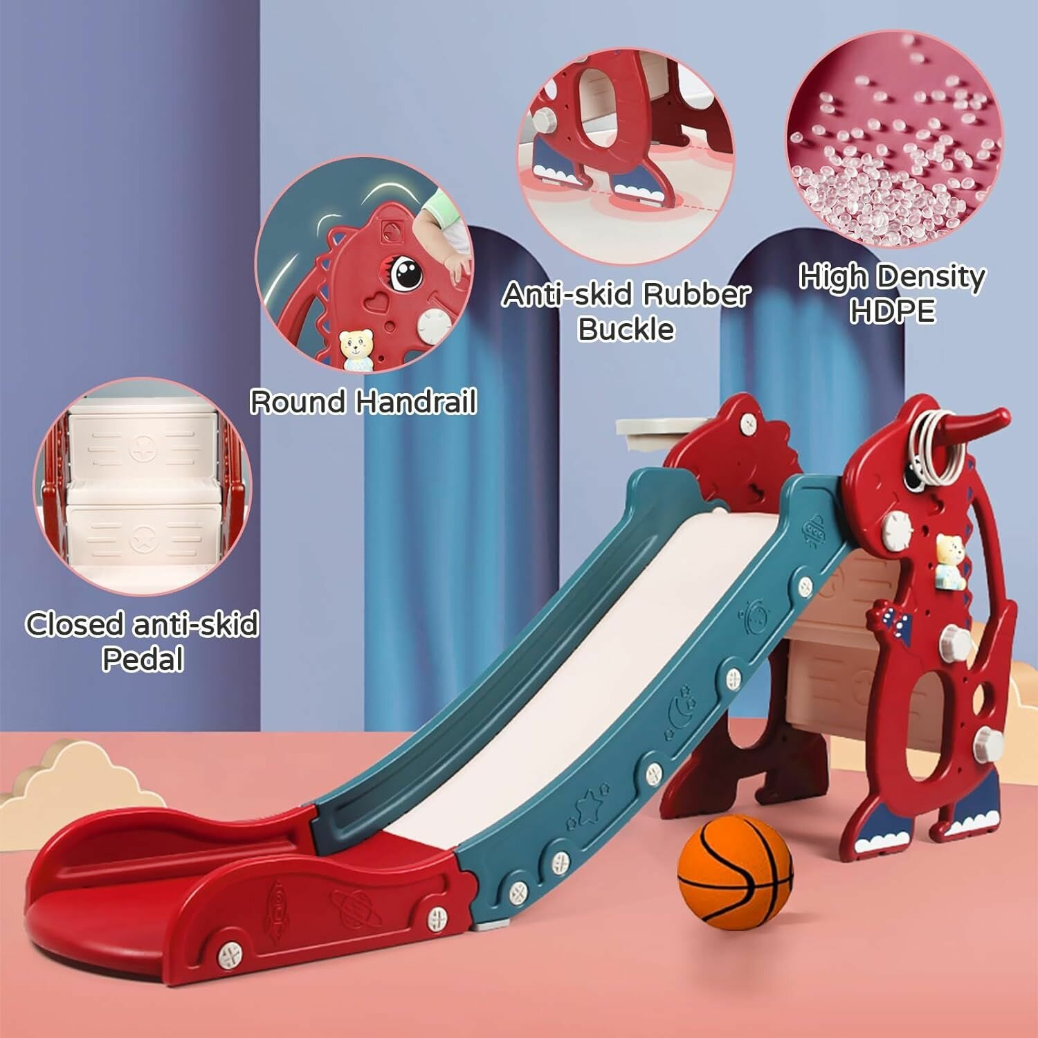 Детская бытовая в помещении и на улице с лестницей, складной горкой