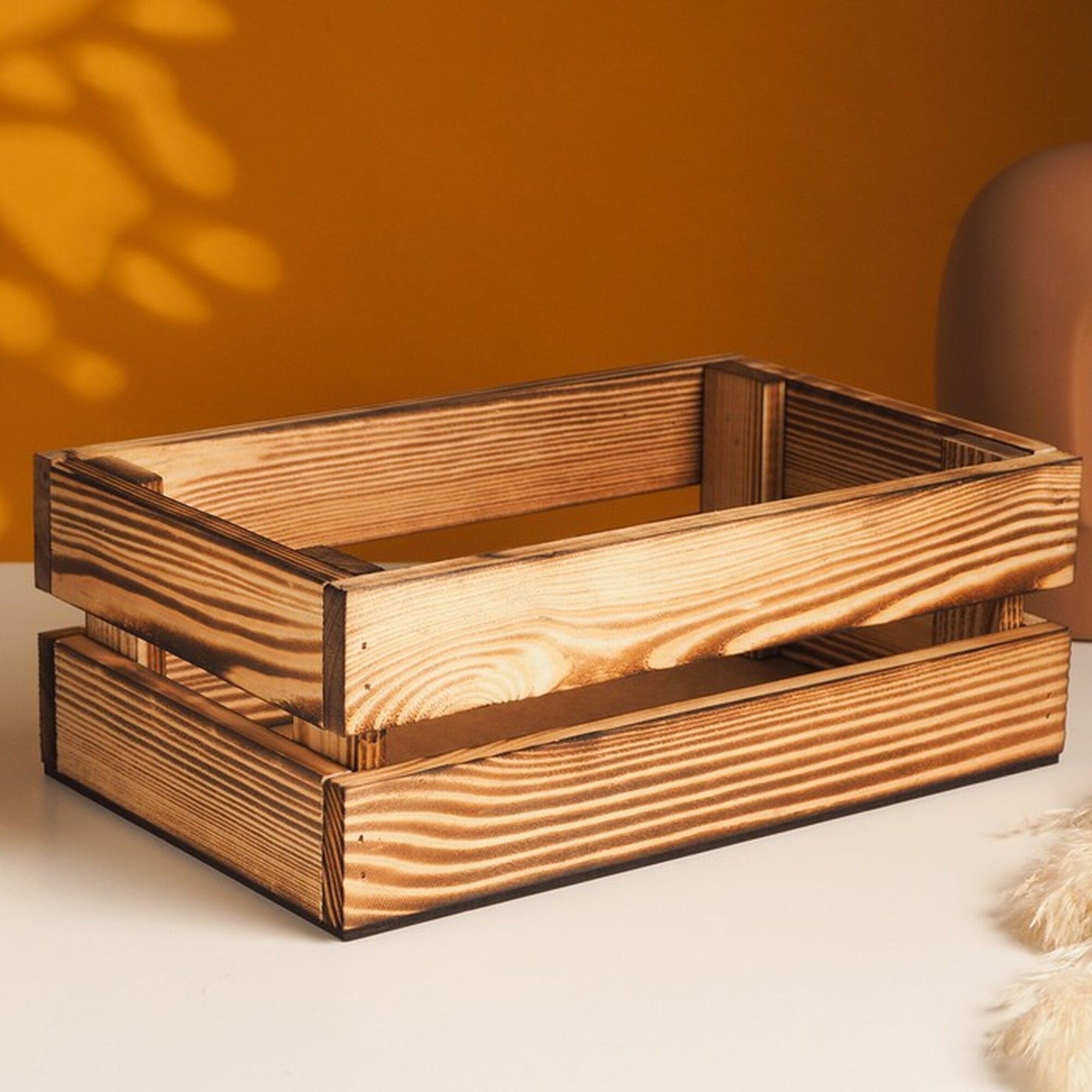 Кашпо "Обожженное дерево", для цветов, настольное, 26 см x 16 см x 10 см