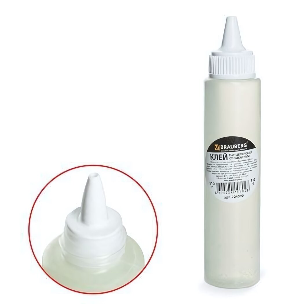 Клей силикатный BRAUBERG 110 мл, прозрачный, с дозатором, морозостойкий