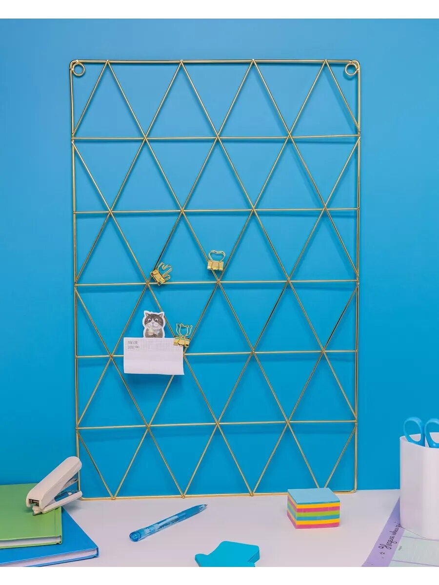Доска органайзер-решетка, 36x55см, золотистая, 3 зажима