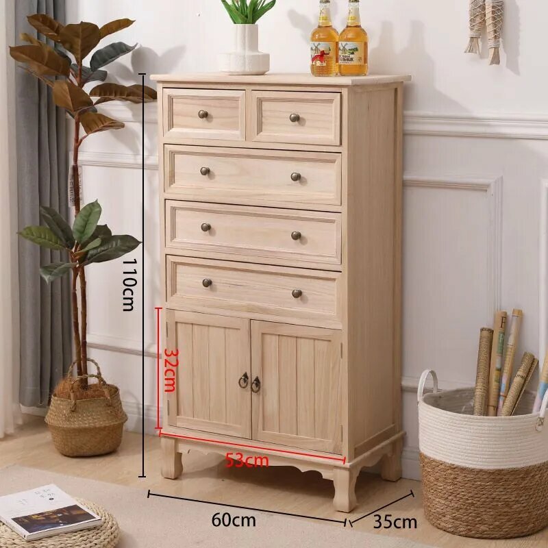 Комод, Бревна без краски, 60x35x110 см, плавные выдвижные ящики, нагрузка до 100кг