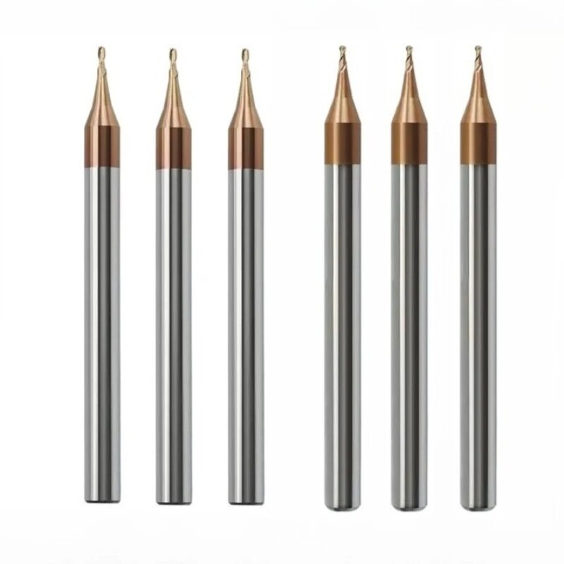 HRC55 HRC60 2-зубая концевая фреза 0,1-0,9 мм 4 мм Фреза с хвостовиком Карбид вольфрама Фреза с ЧПУ Мини-фреза с покрытием TiCN HRC56 Steel, Ball R0.35X4DX50L