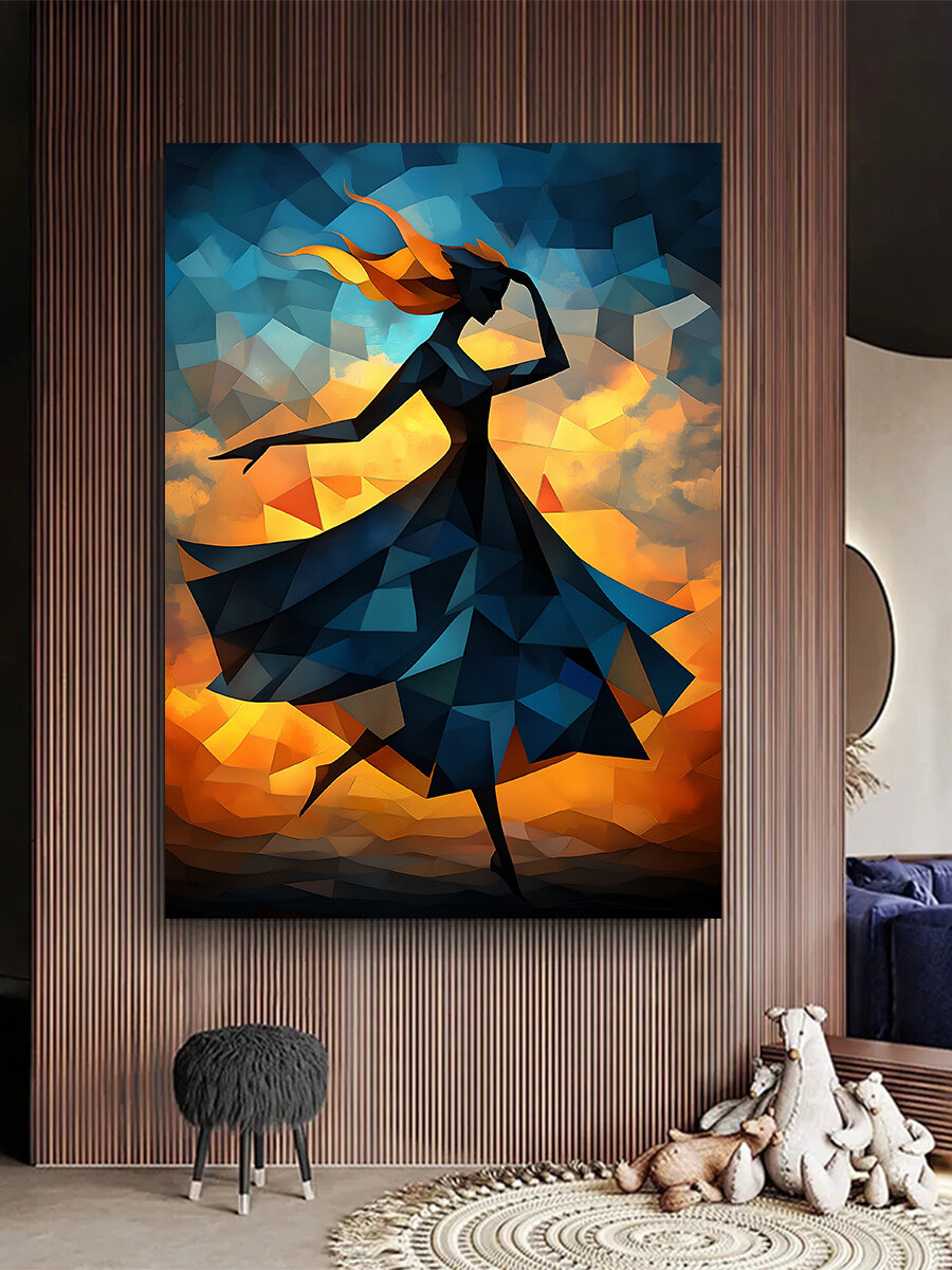 Картина интерьерная на стену - "Абстракция, девушка, платье, огонь" , 60х80 см.