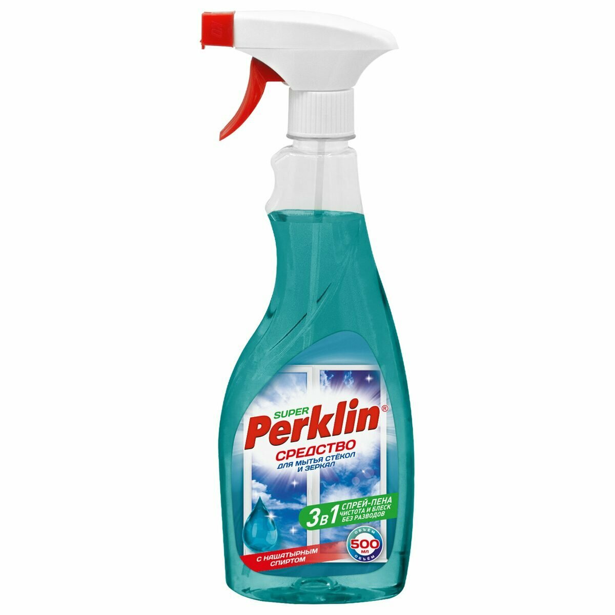 Средство для мытья стекол и зеркал Perklin Super, распылитель спрей/пена, 500мл