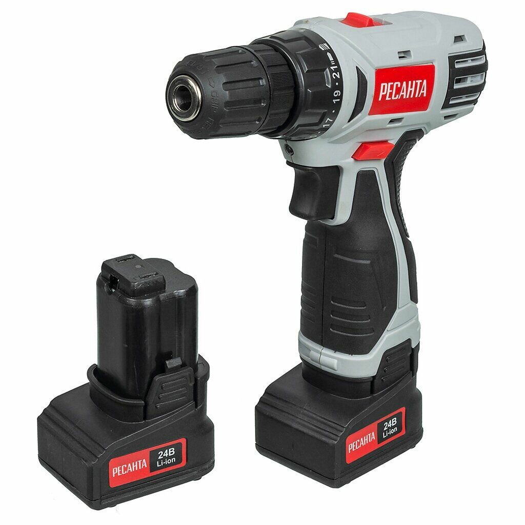 Дрель-шуруповёрт Ресанта с быстрозажимным патроном аккумуляторная, 24 В, кейс