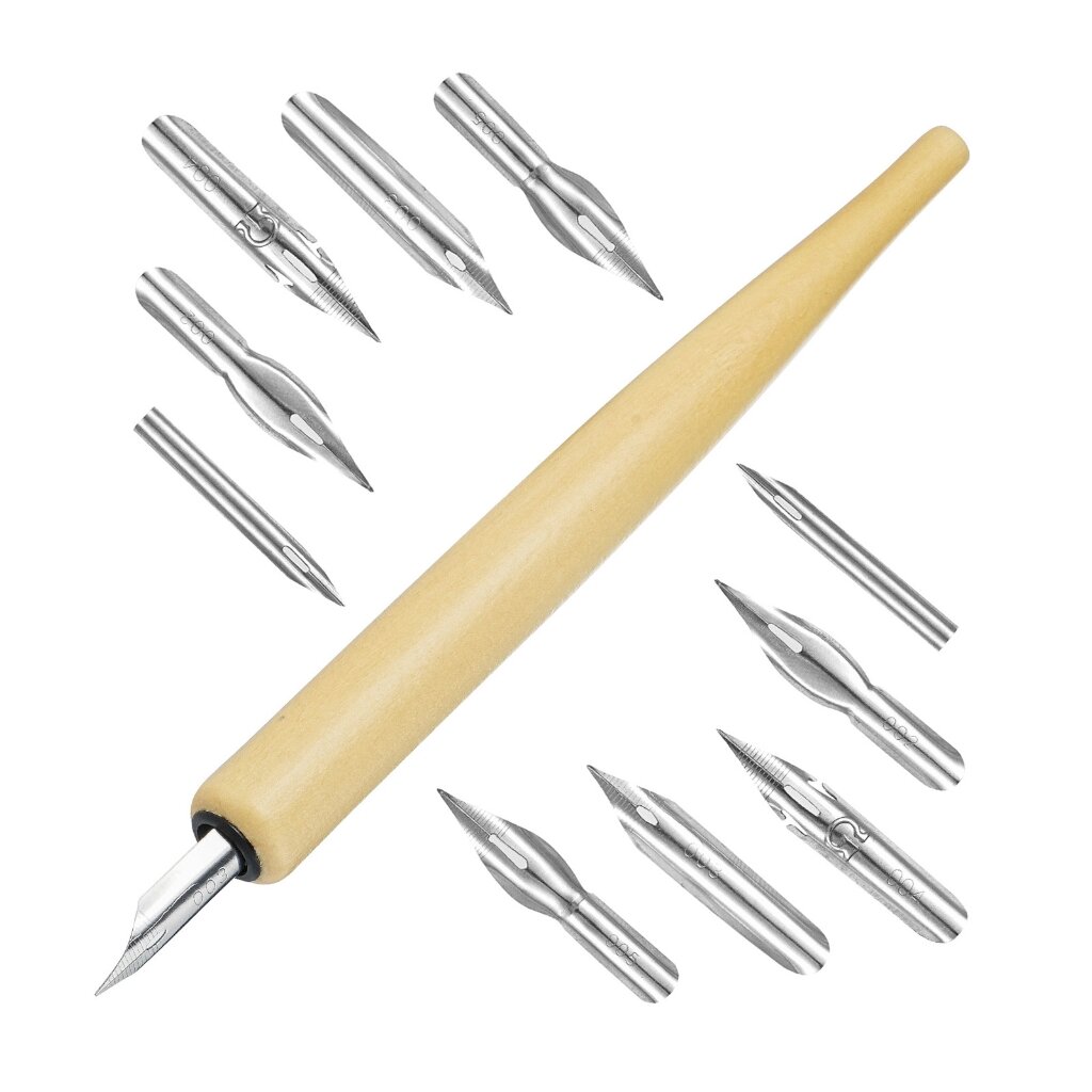 Держатель для перьевой ручки и набор из 5 сменных наконечников Деревянная подставка для перьевой ручки для рисования начинающих от руки надписей эскизов