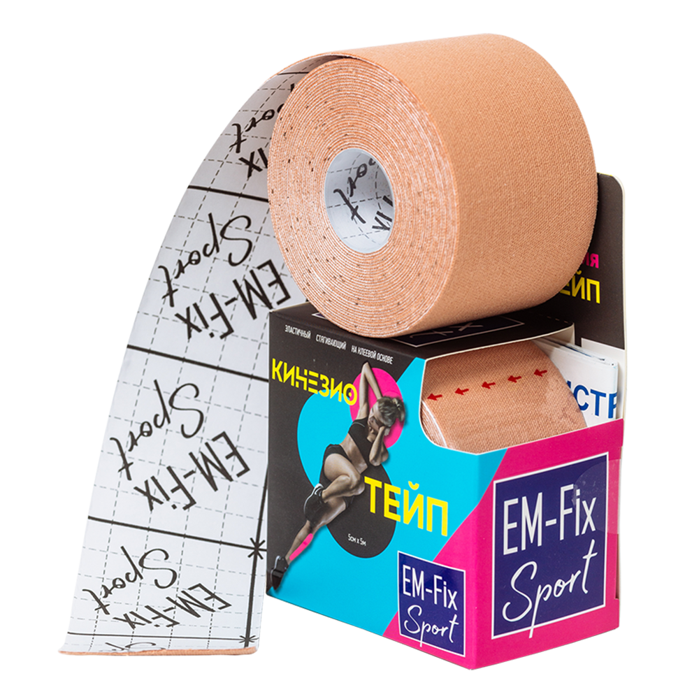 Бинт медицинский эластичный фиксирующий em-fix sport усиленной фиксации 5 смх5 м/бежевый