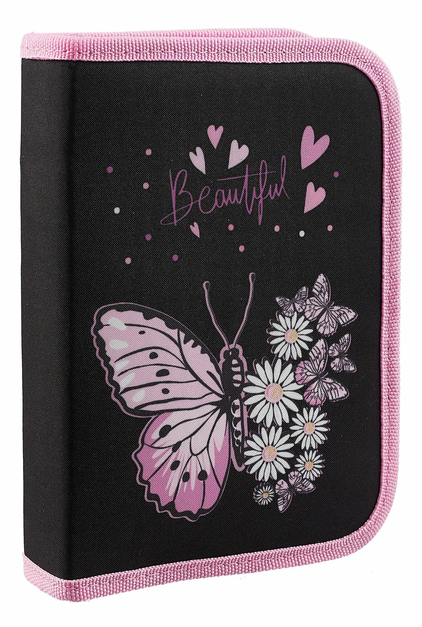 Пенал 1 отделение "Flower butterfly" с наполнением, 21*14 см, 24 предмета