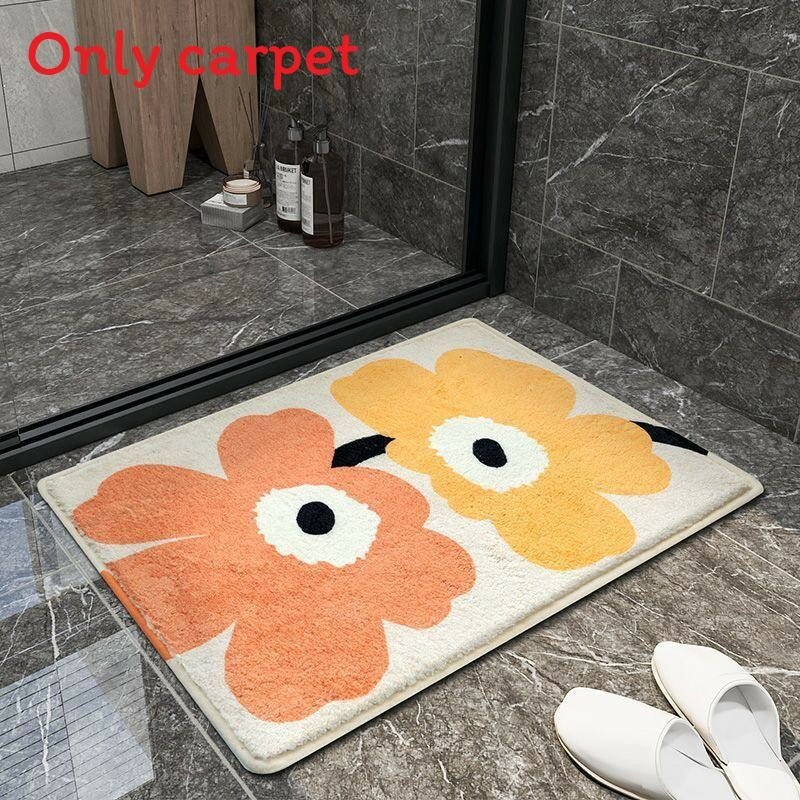 Ковровое покрытие для ванной waterproof bathroom doorway rug with cartoon flower print design for household comfort orange flower 50x80cm