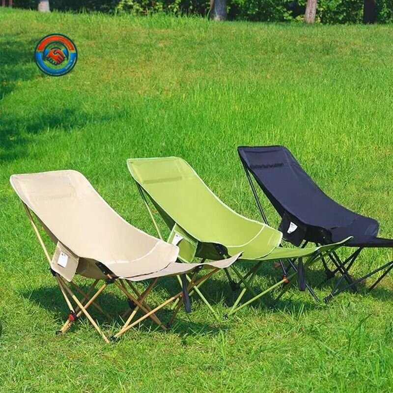 Складное кресло-шезлонг с регулировкой спинки и подставкой для ног, компактное садовое кресло-луна для отдыха на природе и даче