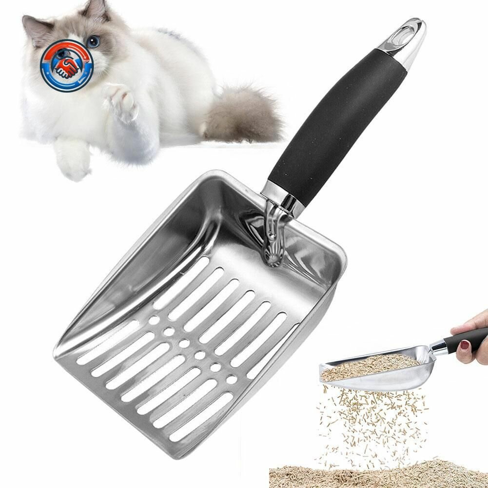 Совок для кошачьего туалета из нержавеющей стали, длинная ручка 26 см, сито для фильтрации наполнителя, металлический совочек для чистки лотка, прочный и водонепроницаемый