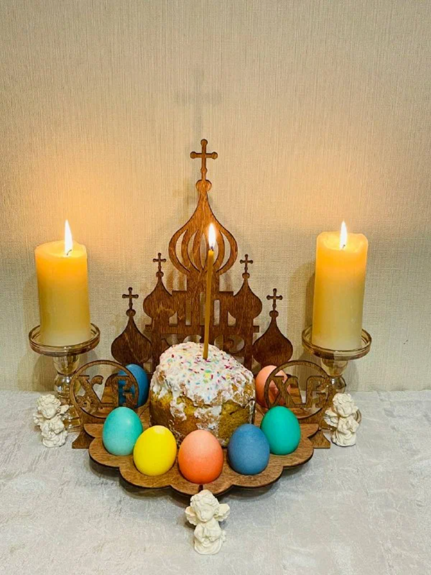 Пасхальная деревянная подставка для 7 яиц и 1 кулич "Собор ХВ"