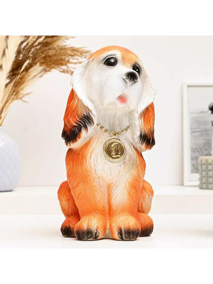Копилка "Собака с медалью" рыжая, 25см
