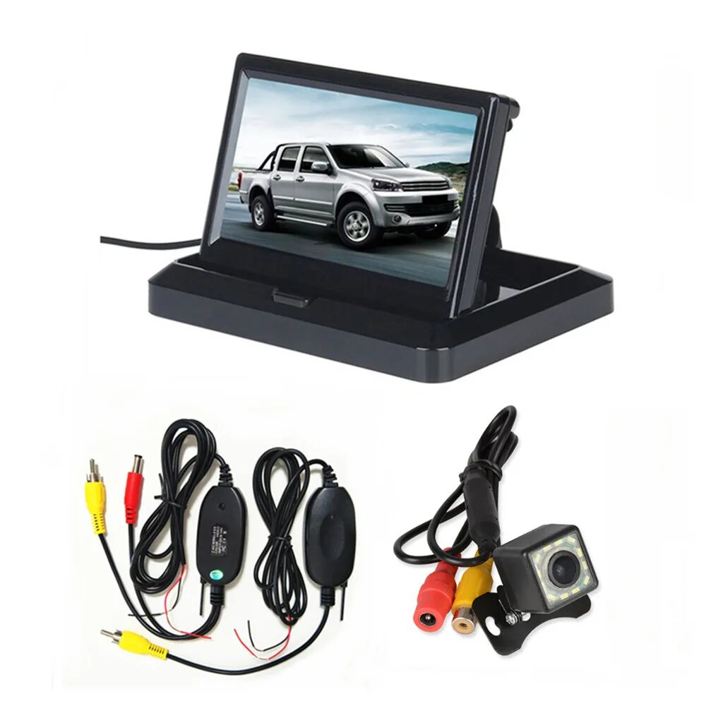 Складной 5-дюймовый TFT-ЖК-дисплей HD800 * 480, автомобильный монитор, монитор обратной парковки с 2 видеовходами, камера заднего вида (опционально), With wireless cam01