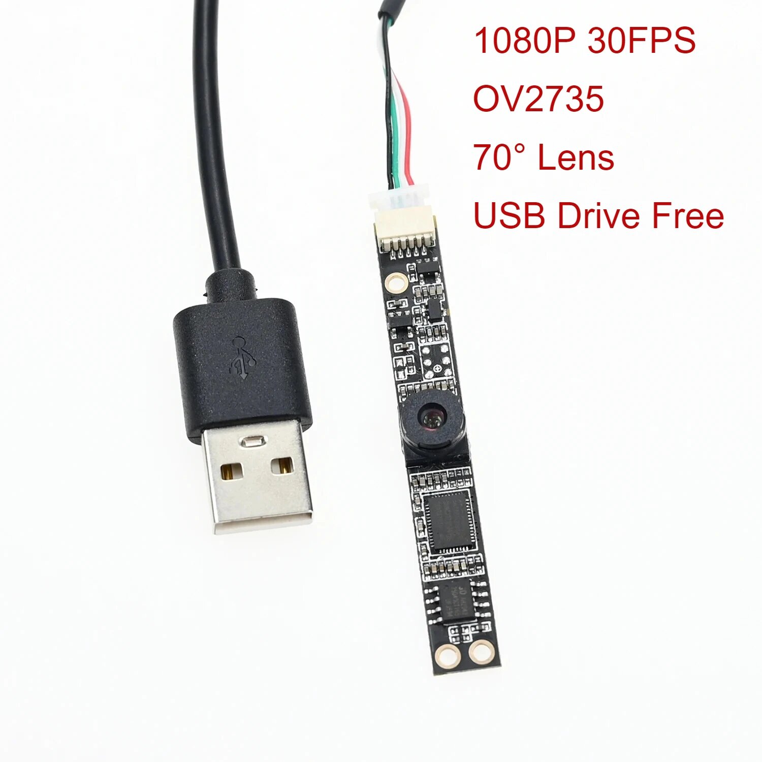 Модуль USB-камеры HD 1080P, 30 кадров в секунду, датчик OV2735, 70 ° Объектив, полоса 8 мм x 60 мм, Plug & Play для Win/Android/Linux/RPi/ноутбука, 70 degree lens