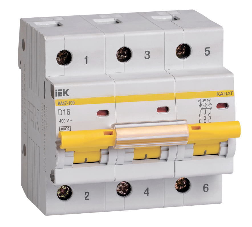 Выключатель автоматический 16А D ВА47-100 10кА MVA40-3-016-D IEK