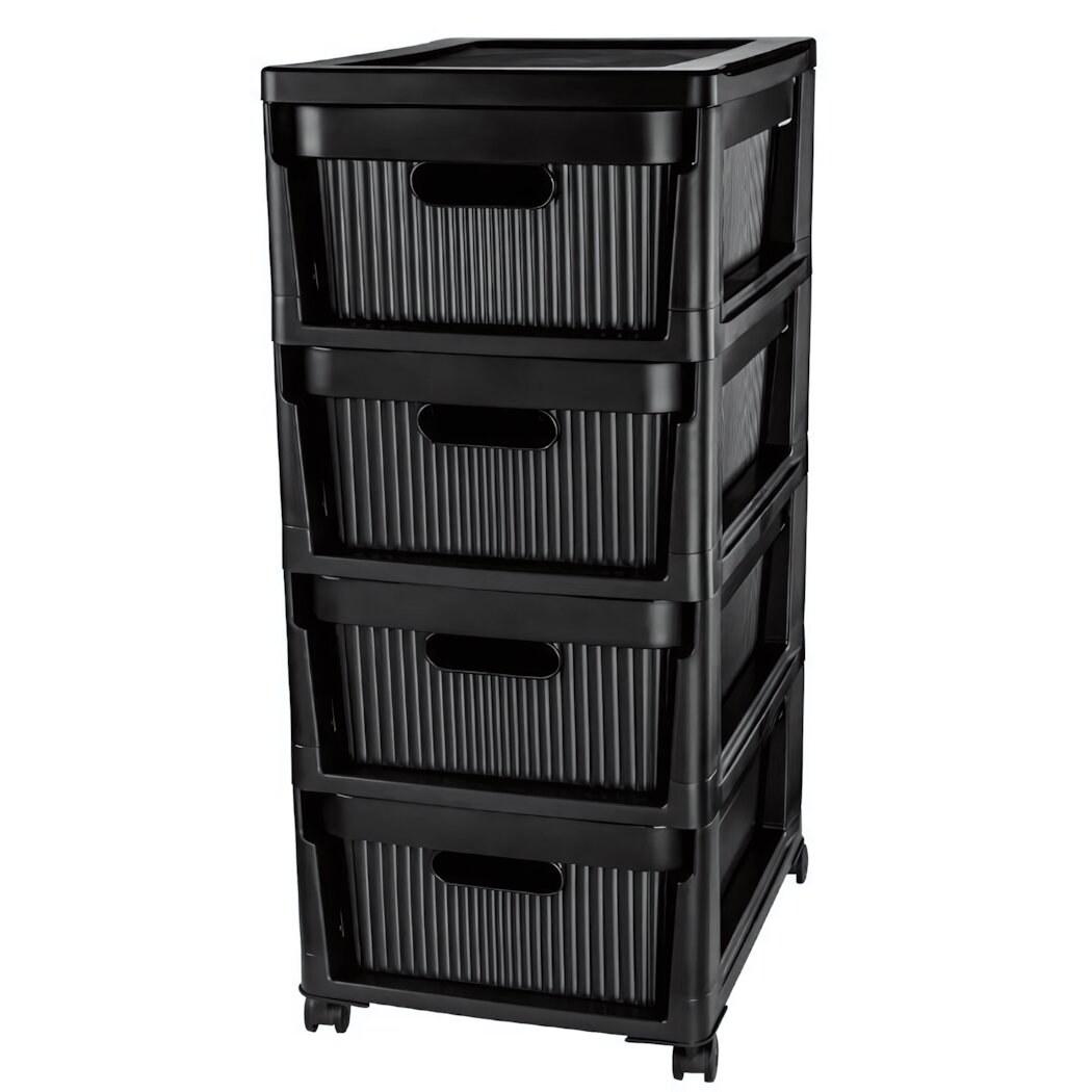 Комод пластиковый на колесах "velvet", 4 ящика по 13л, черный, удобные ручки, 30х38.5х69см для узких пространств