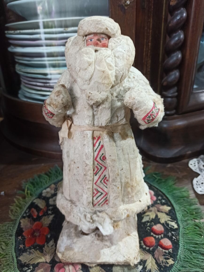 Дед мороз винтажный советский под елку, вата, папье-маше, СССР украшения под елку