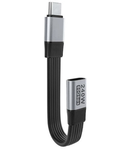 Кабель-удлинитель Vcom USB-C(M)-USB-C(F) 80GBps, 240W, 8k@60Hz, 0.2м.