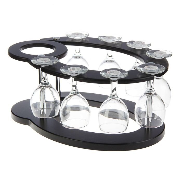 Стильный Мини-бар «Овал» черного цвета с комплектом из 8 бокалов
