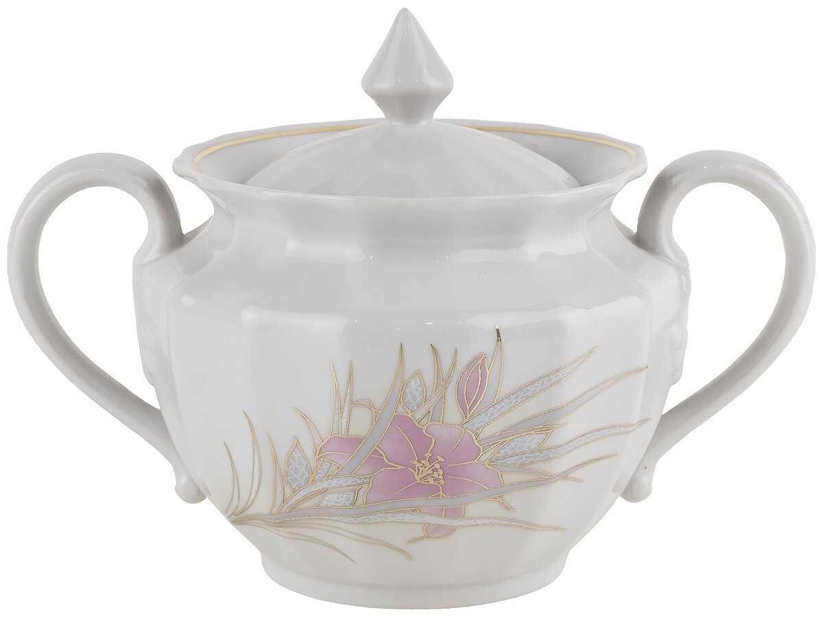 Сахарница с крышкой "Розовая лилия", фарфор, винтаж, Вербилки, СССР, 1965 - 1991 гг.