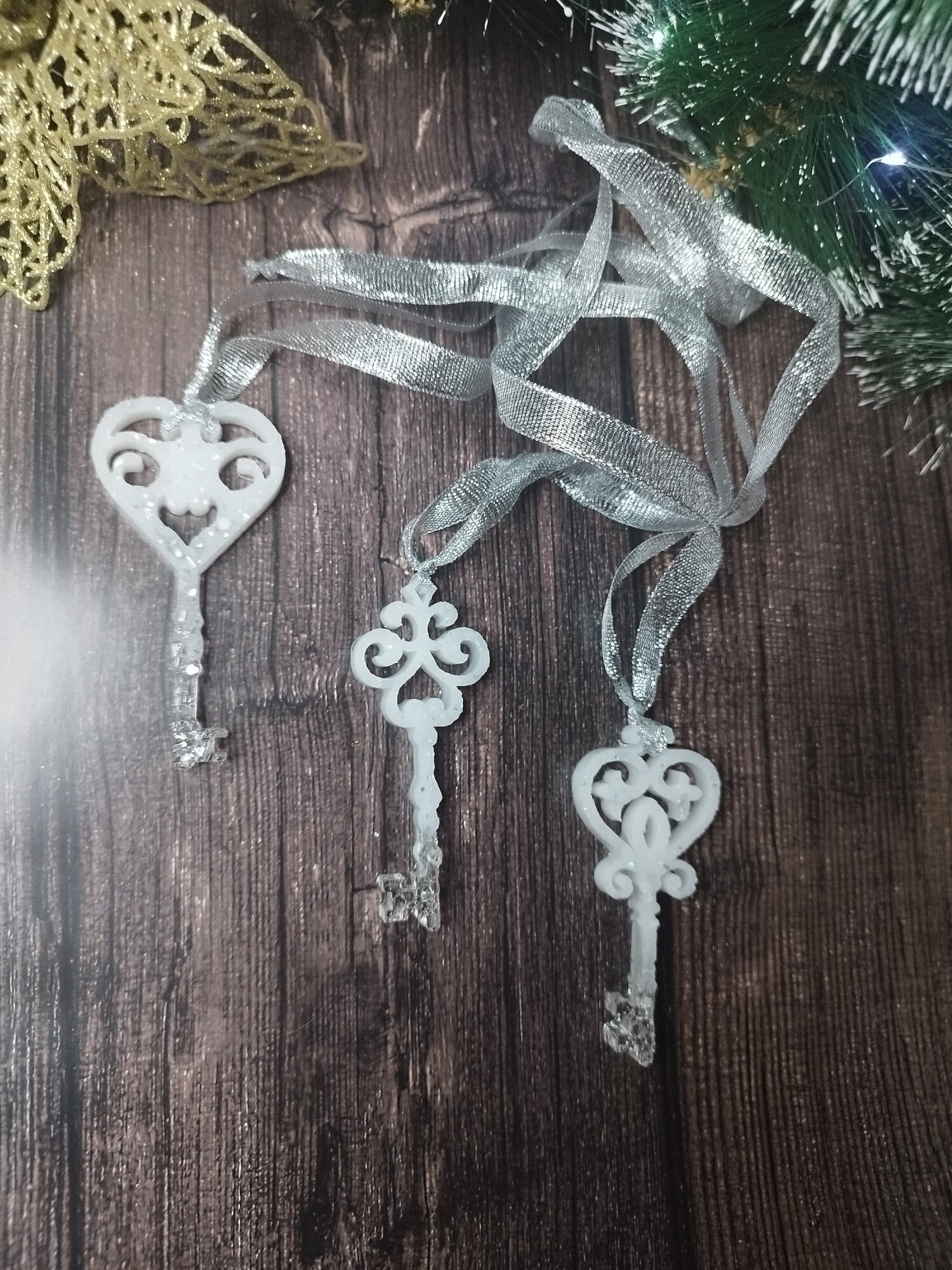 Новогодние игрушки Ключи счастья 3 штуки, ретро, ручная работа, подарок на новый год