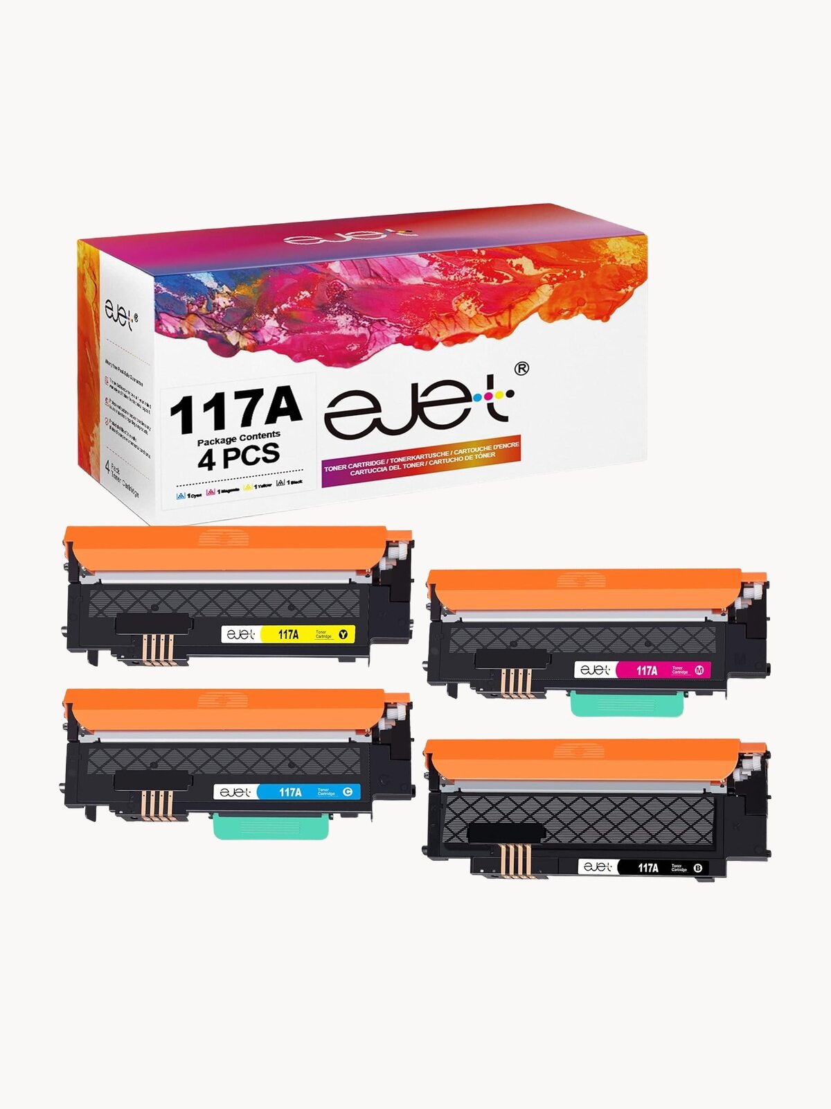 Комплект картриджей HP 117A (W2070A, W2071A, W2072A, W2073A), для HP Color Laser 150, 178, 179, c чипом, 4 цвета, совместимый