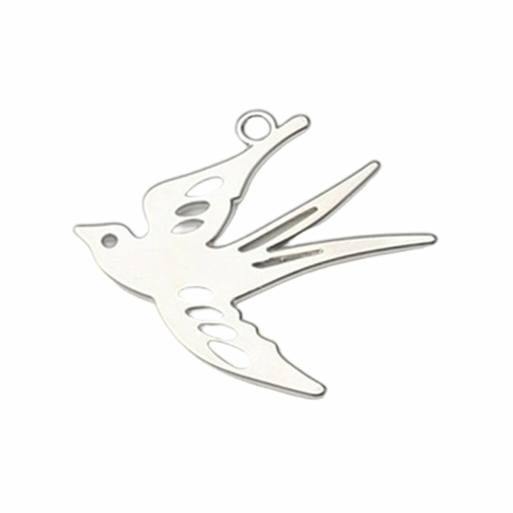 Маленькая Полая Подвеска в Виде Ласточки-Серебро